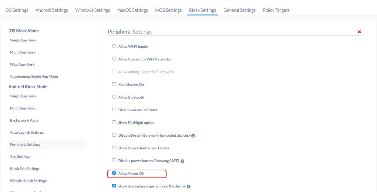 Disable Power Off Button In Android Kiosk Peripheral Settings Unified Endpoint Management